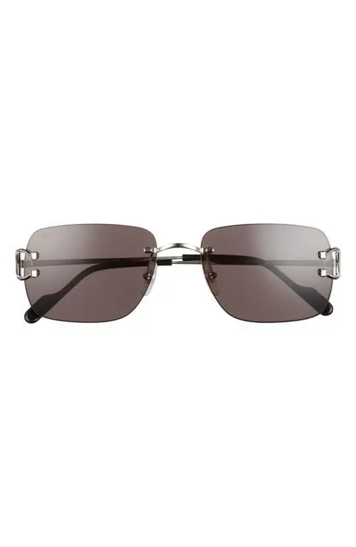 Cartier 59mm Rimless Rectangular Sunglasses - Silver