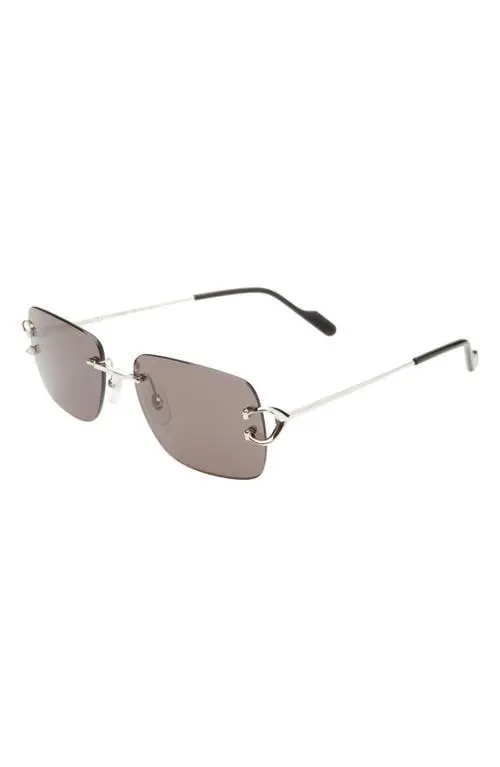 Cartier 59mm Rimless Rectangular Sunglasses - Silver