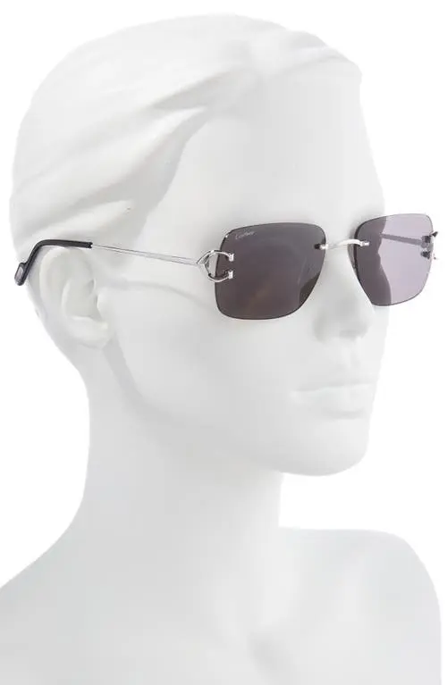Cartier 59mm Rimless Rectangular Sunglasses - Silver
