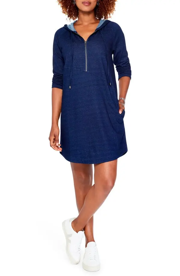knee length dresses for ladies Midnight Blue Linen Maxi Dress – Hooded Long Sleeve Dress 1140 – Xiaolizi main image 0