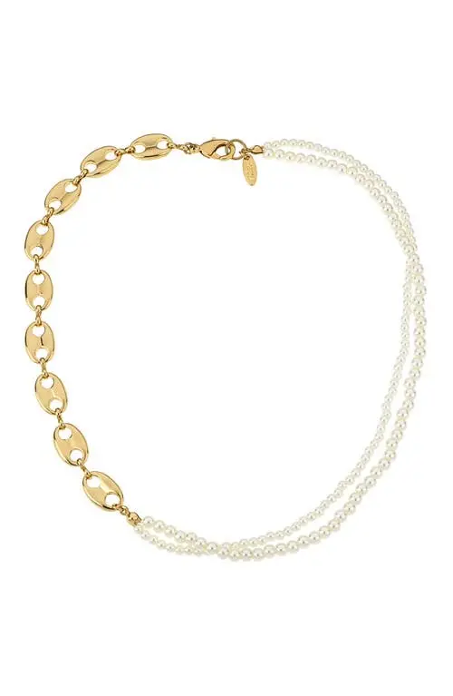 Ettika Imitation Pearl & Mariner Link Necklace - Gold