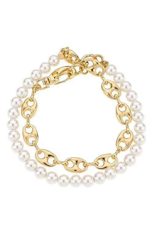 Ettika Imitation Pearl And Mariner Link Bracelet - Gold