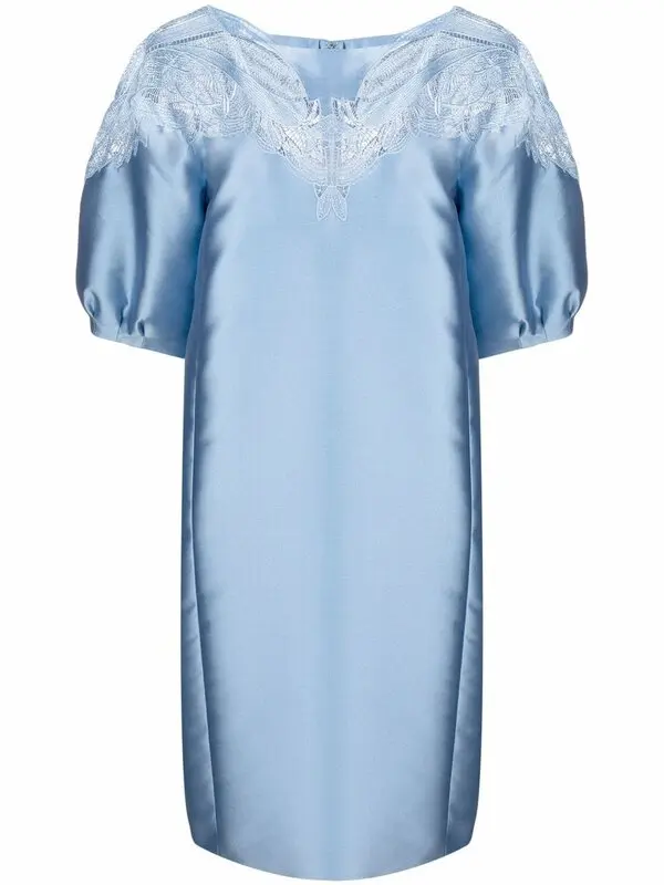 Alberta Ferretti Macramé-lace Balloon-sleeve Midi Dress - Blue