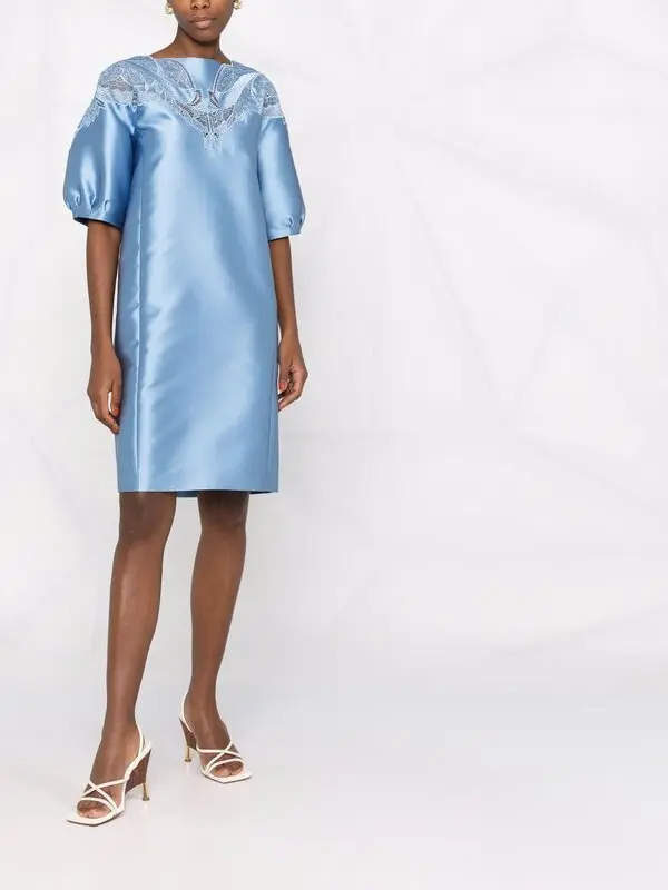 Alberta Ferretti Macramé-lace Balloon-sleeve Midi Dress