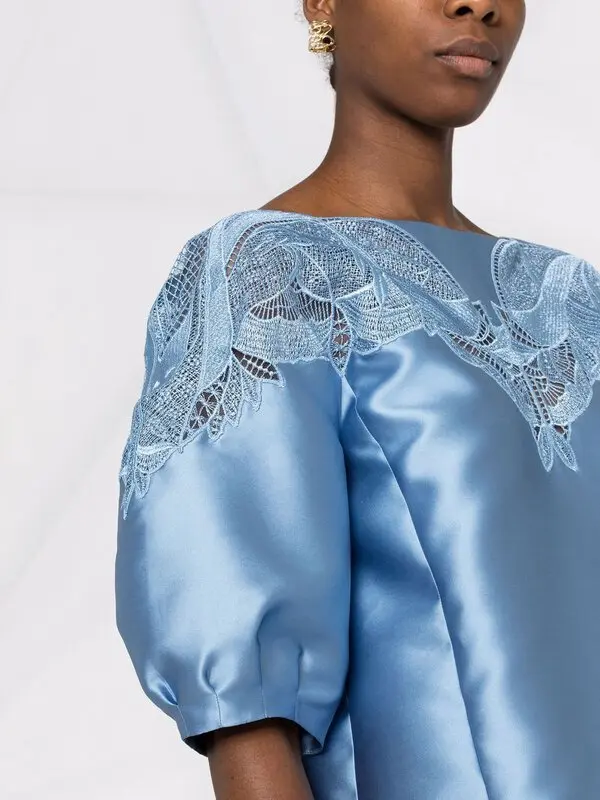 Alberta Ferretti Macramé-lace Balloon-sleeve Midi Dress