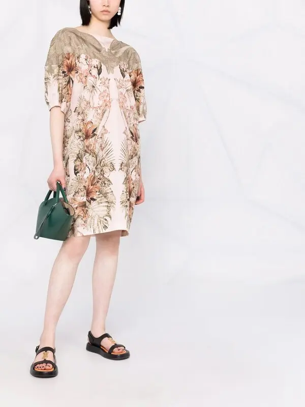 Alberta Ferretti Macramé Detail Floral Print Shift Dress