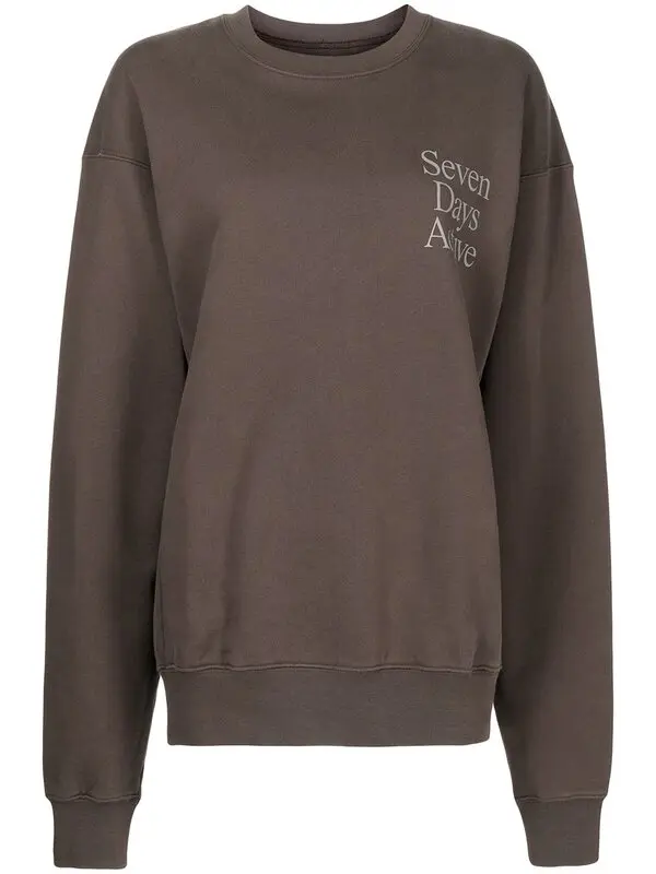 7 DAYS ACTIVE Logo-print Crew Neck Sweatshirt - Brown