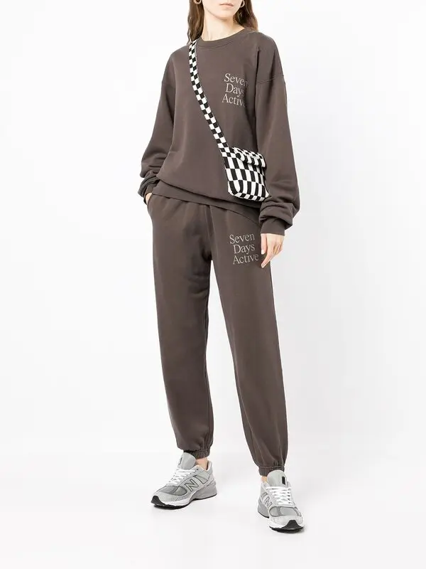 7 DAYS ACTIVE Logo-print Crew Neck Sweatshirt - Brown