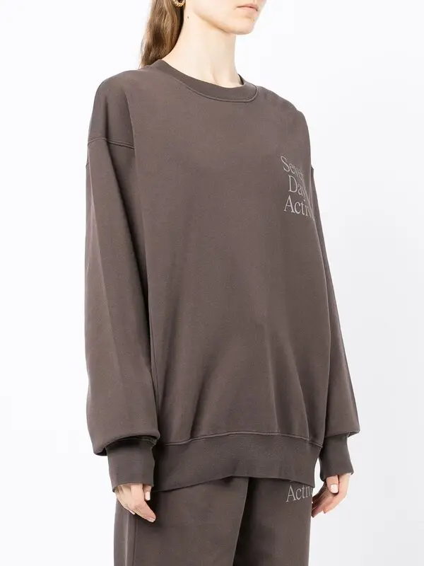 7 DAYS ACTIVE Logo-print Crew Neck Sweatshirt - Brown