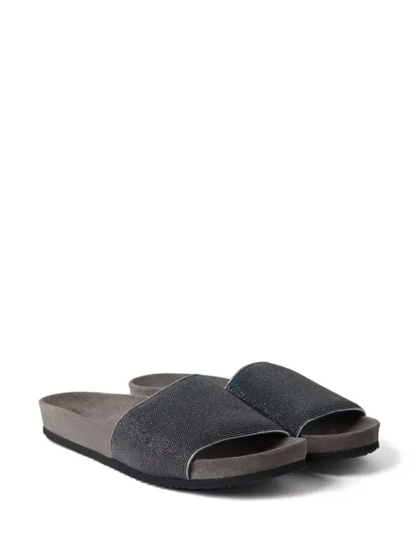 Brunello Cucinelli Monili Embellished Leather Slides