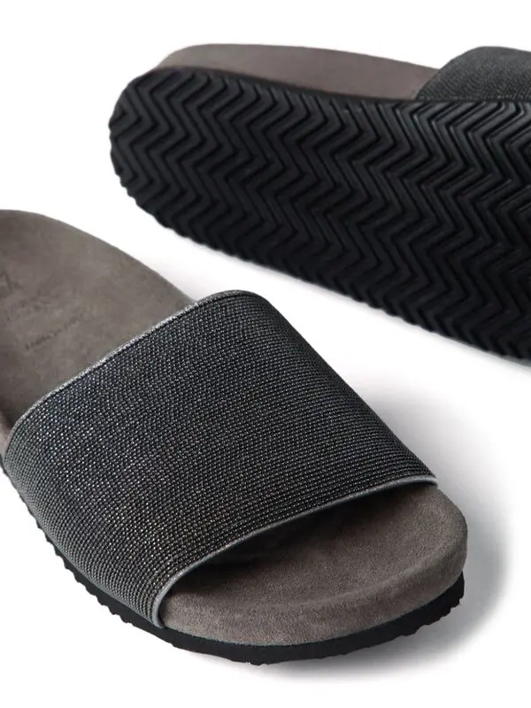 Brunello Cucinelli Monili Embellished Leather Slides