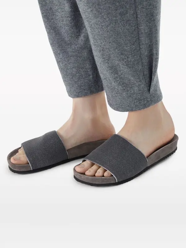 Brunello Cucinelli Monili Embellished Leather Slides