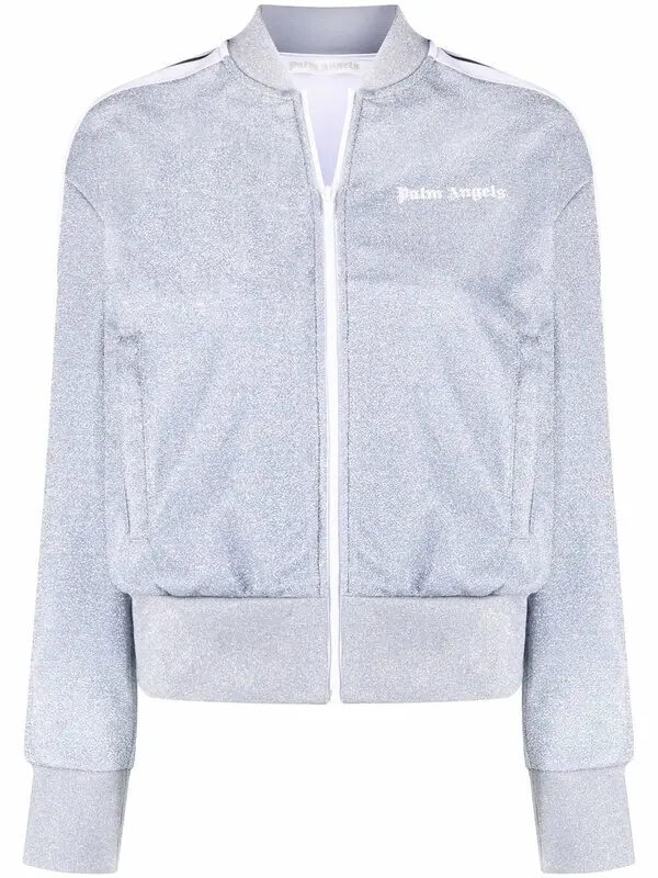 Palm Angels Logo-print Glitter Zip-up Jacket - Grey