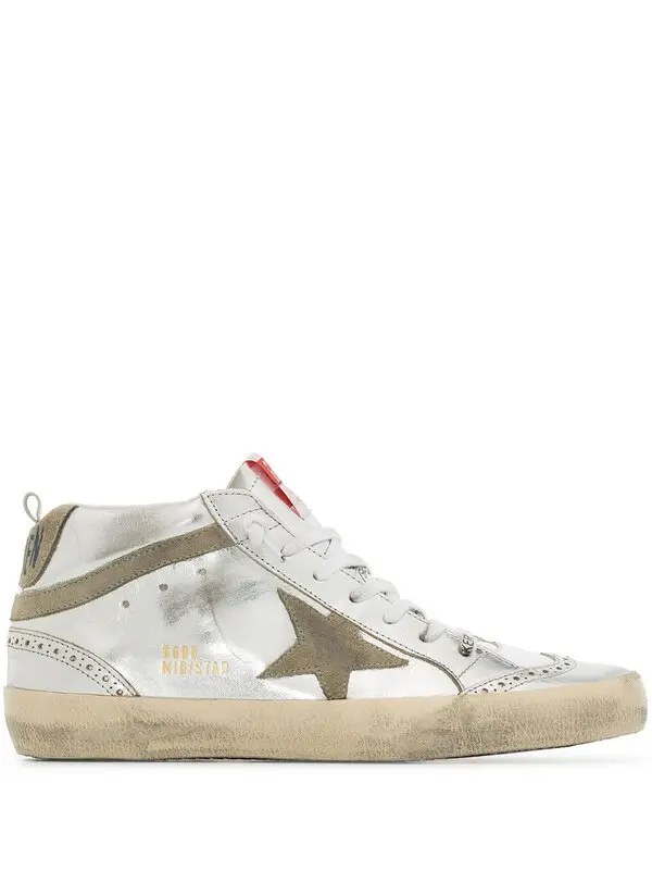 GOLDEN GOOSE Mid-star Laminated Sneakers - Silver