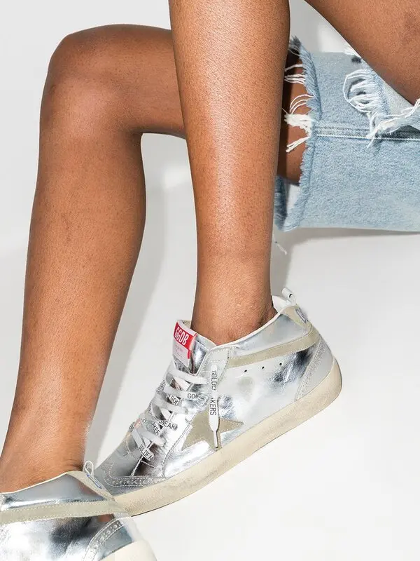 GOLDEN GOOSE Mid-star Laminated Sneakers - Silver