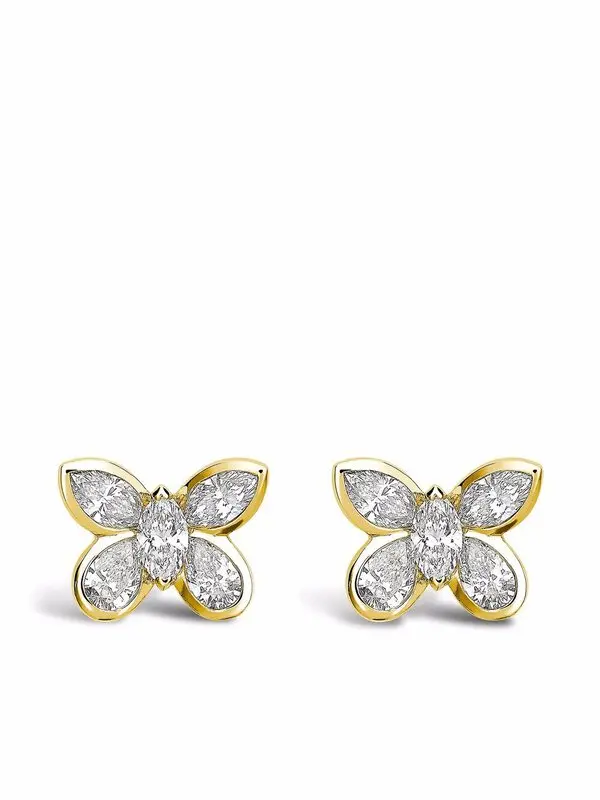 PRAGNELL 18kt Yellow Diamond Butterfly Stud Earrings - Gold