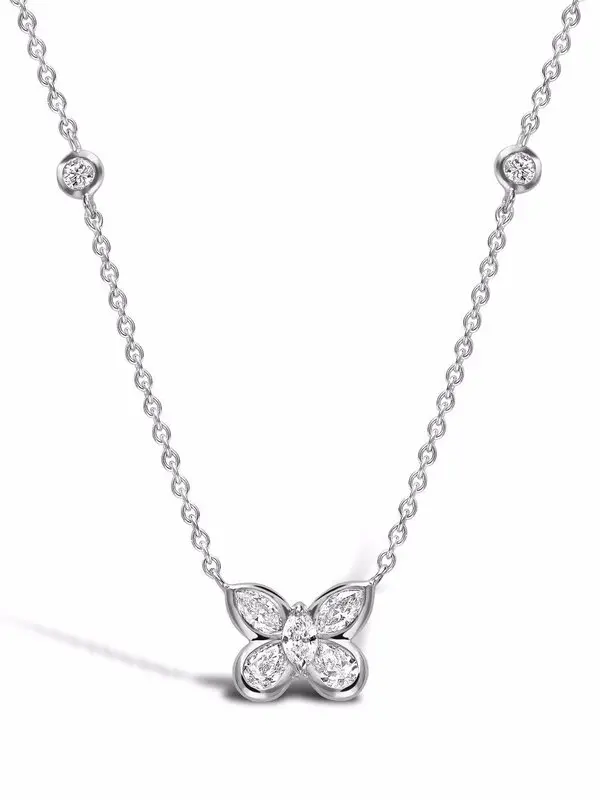 PRAGNELL 18kt White Gold Butterfly Diamond Pendant Necklace - Silver