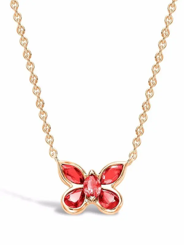 PRAGNELL 18kt Yellow Butterfly Ruby Pendant Necklace - Gold