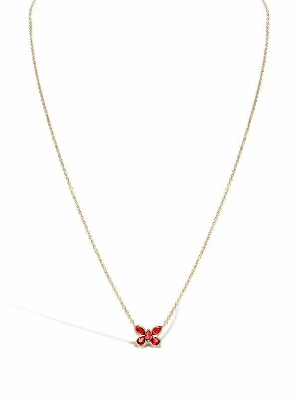 PRAGNELL 18kt Yellow Butterfly Ruby Pendant Necklace - Gold