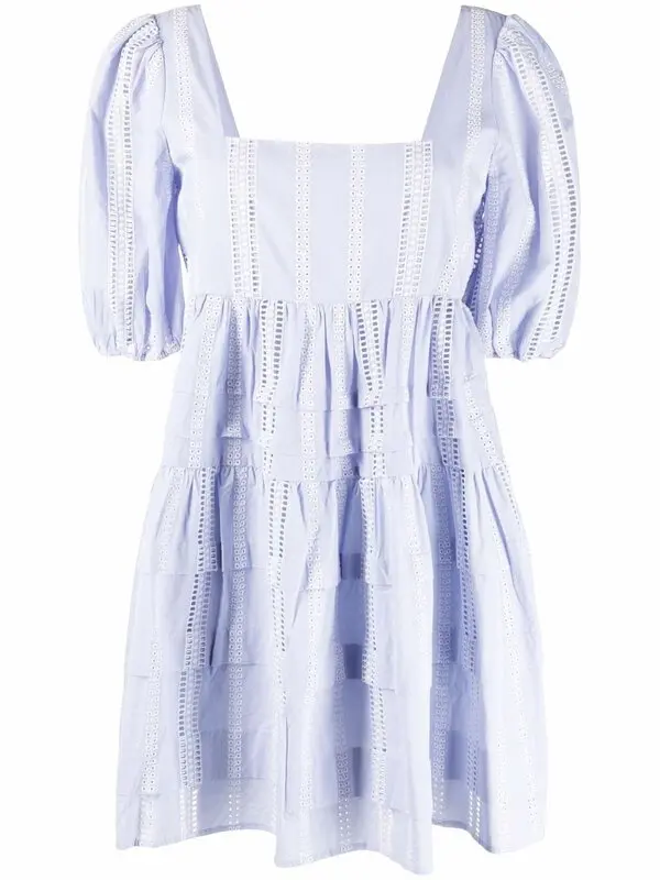 Maje Puff Sleeve Broderie Anglaise Dress - Blue