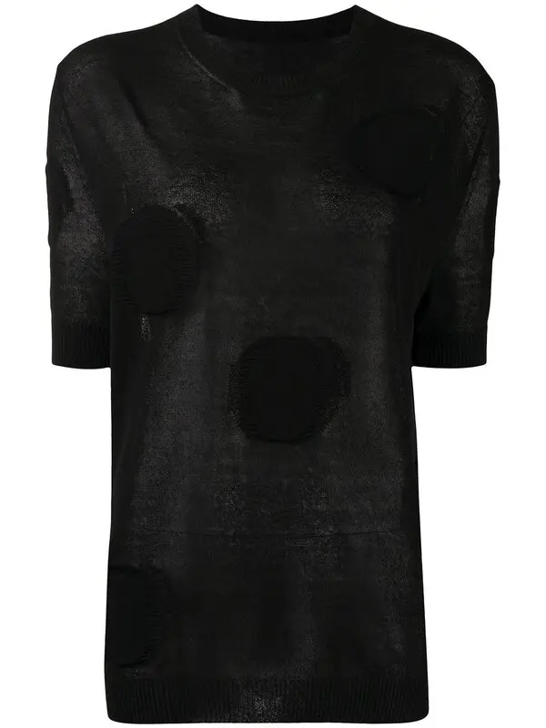 UMA WANG Circle-motif Short-sleeved Knitted Top - Black