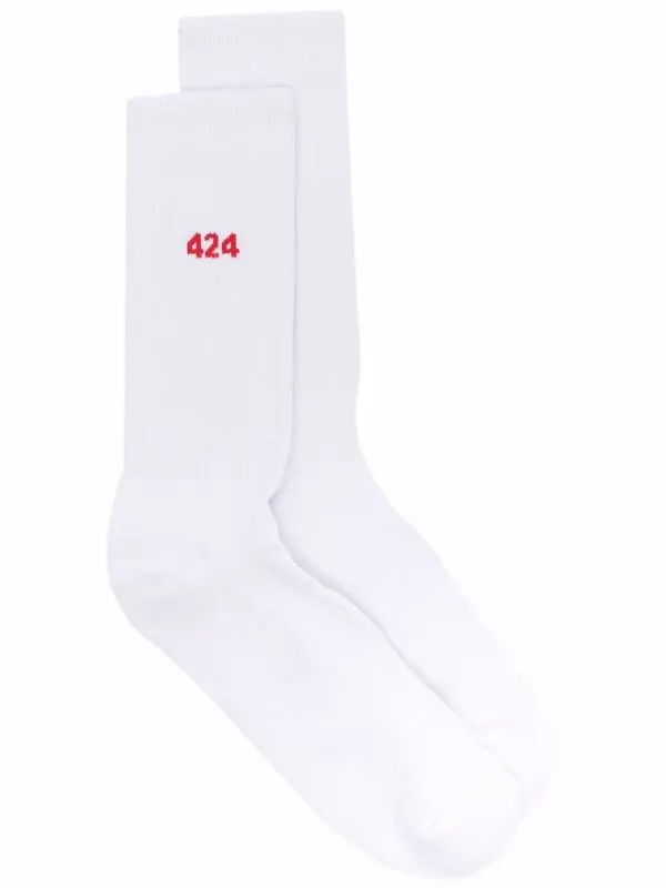 424 Intarsia-knit Logo Ankle Socks - White