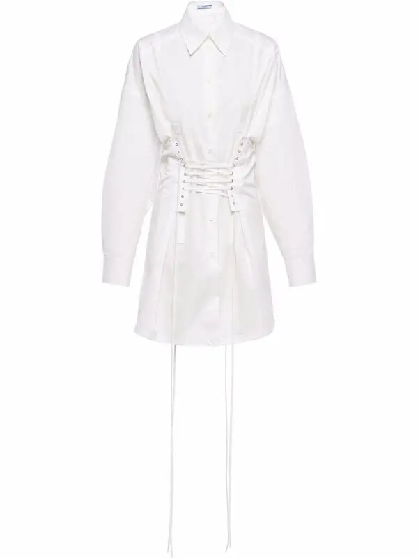 Prada Lace-up Cotton Shirt Dress