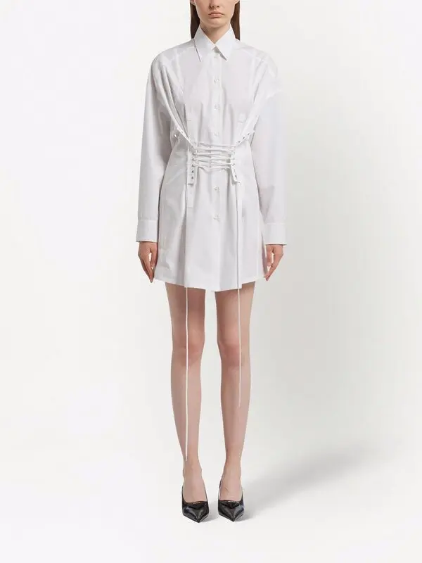 Prada Lace-up Cotton Shirt Dress