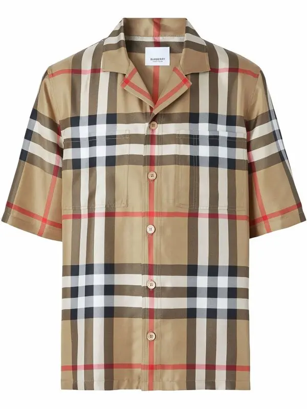Burberry Short-sleeve Check Silk Shirt