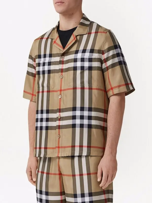 Burberry Short-sleeve Check Silk Shirt