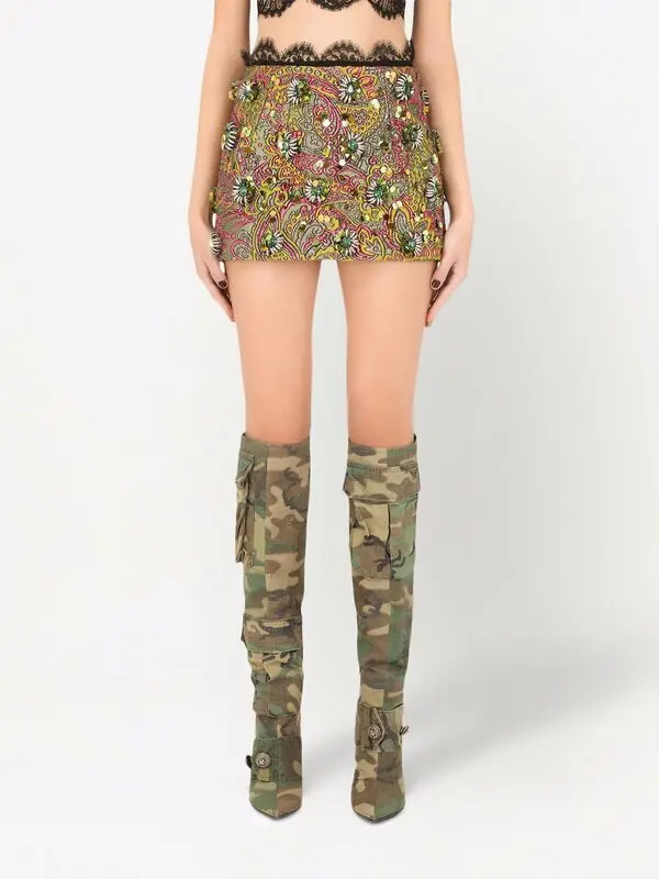Dolce & Gabbana Embellished Jacquard Miniskirt - Green