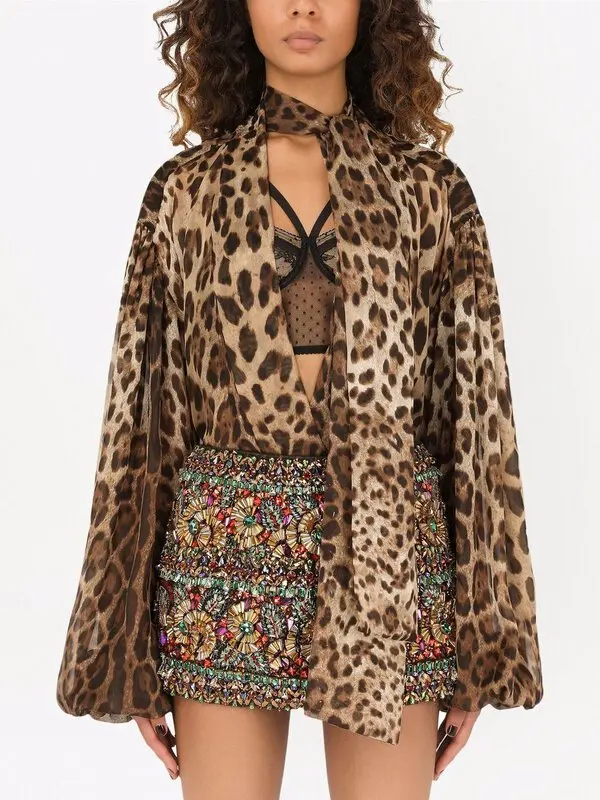 Dolce & Gabbana Leopard-print Chiffon Blouse - Brown