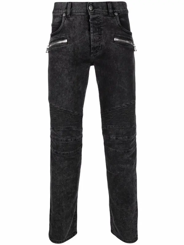 Balmain Ribbed Slim-cut Jeans - Black