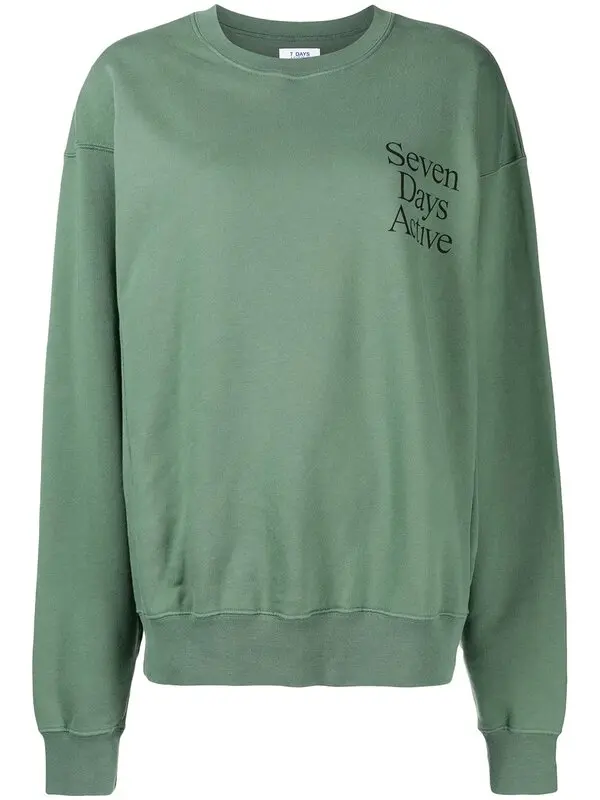 7 DAYS ACTIVE Logo-print Crew Neck Sweatshirt - Green