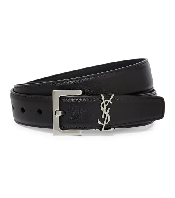 Saint Laurent Cassandre 30 Leather Belt - Black