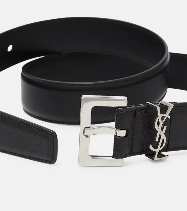Saint Laurent Cassandre 30 Leather Belt - Black