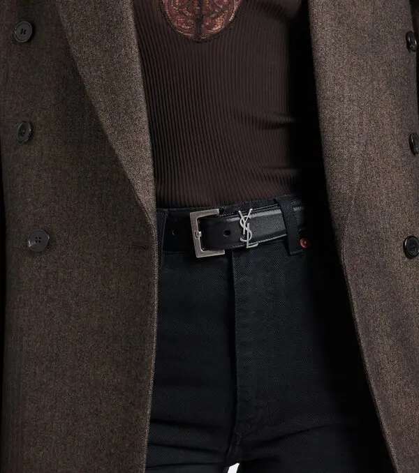 Saint Laurent Cassandre 30 Leather Belt - Black