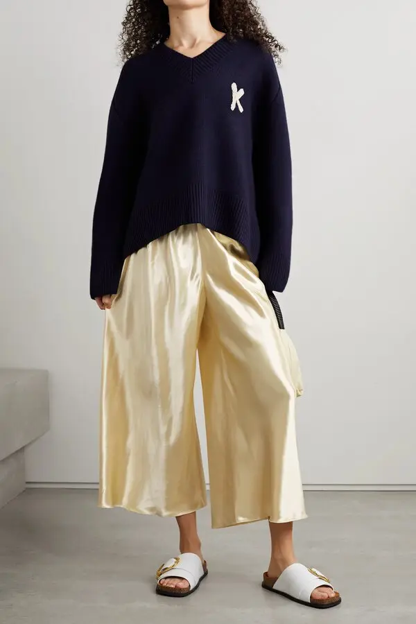 Khaite Lindy Cropped Silk-Satin Wide-Leg Pants In Cream - 40% Off