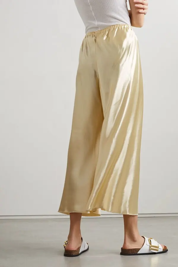 Khaite Lindy Cropped Silk-Satin Wide-Leg Pants In Cream - 40% Off