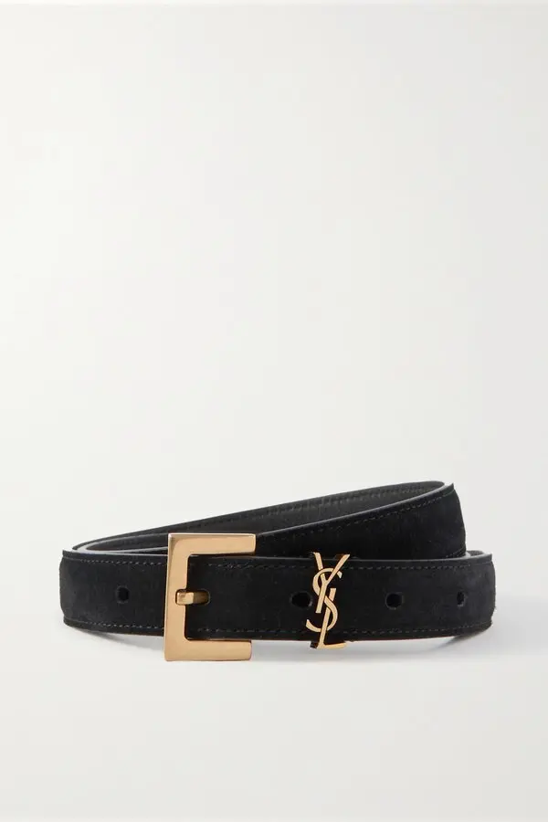 Saint Laurent Monogramme Suede Belt - Black