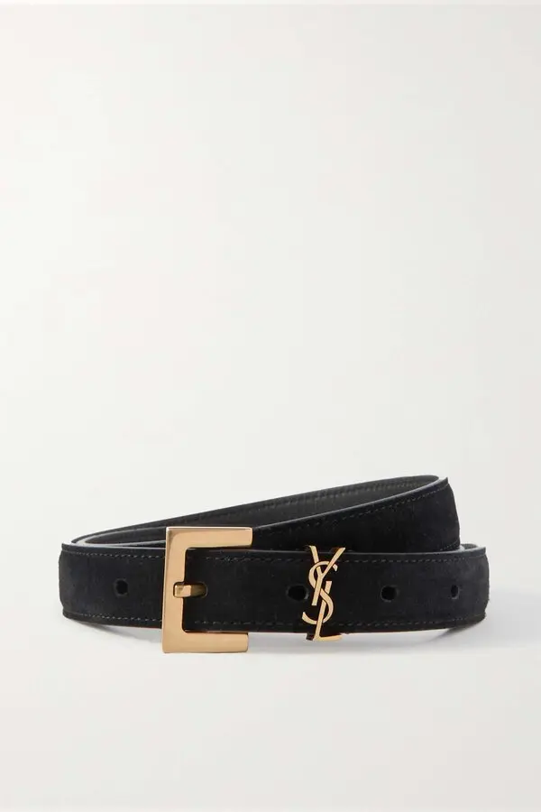 Saint Laurent Monogramme Suede Belt - Black