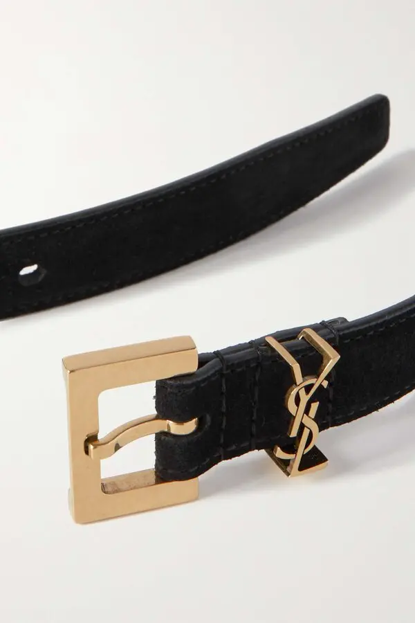 Saint Laurent Monogramme Suede Belt - Black