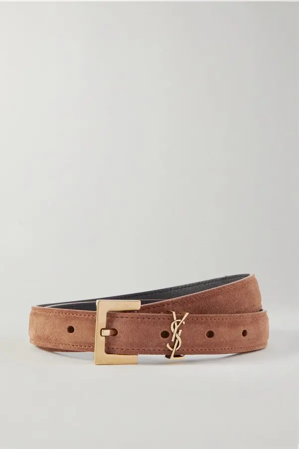 Saint Laurent Monogramme Suede Belt - Red