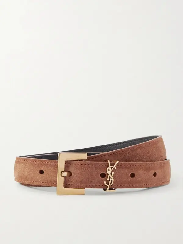 Saint Laurent Monogramme Suede Belt - Red