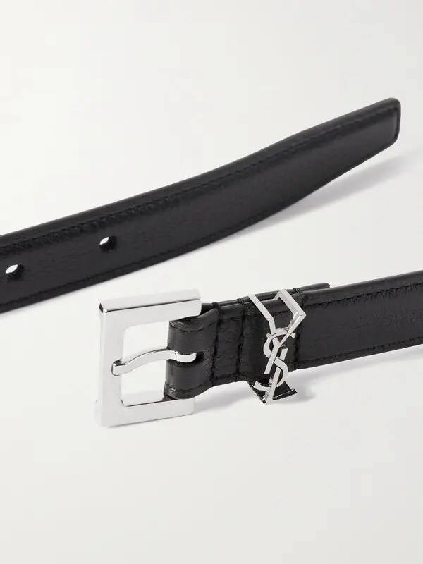 Saint Laurent Cassandre Leather Belt - Black