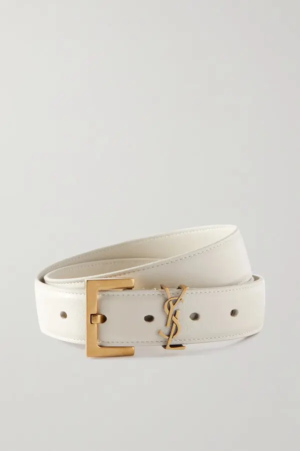 Saint Laurent Cassandre Leather Belt - Cream