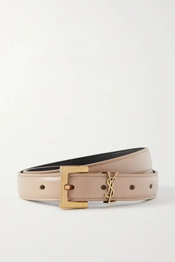 Saint Laurent Cassandre Leather Belt - Neutrals