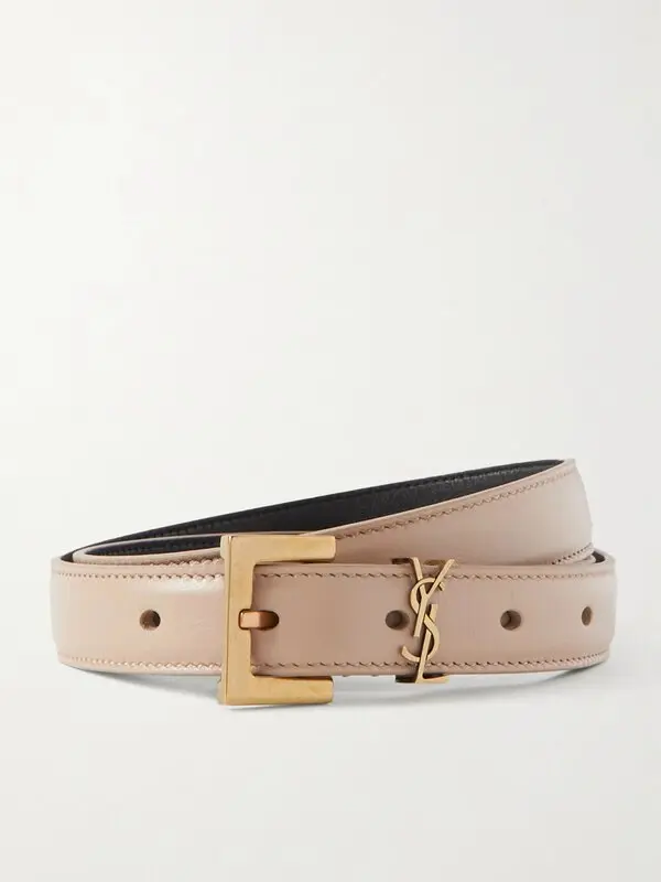 Saint Laurent Cassandre Leather Belt - Neutrals