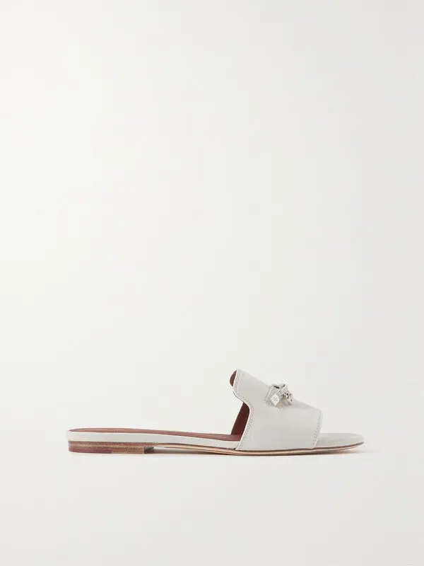 Loro Piana Summer Charms Suede Slides - Gray