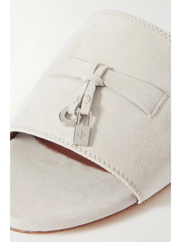 Loro Piana Summer Charms Suede Slides - Gray